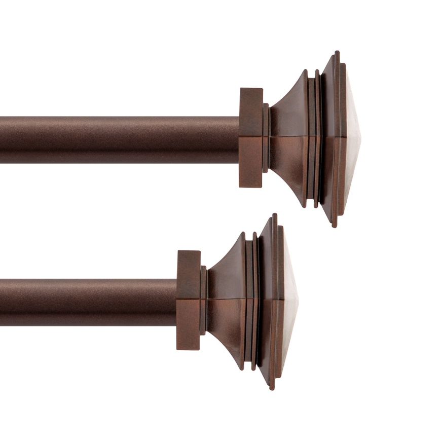 STACKED SQUARE EXTENDABLE CURTAIN ROD 92-168 CMS BROWN OIL RUBBED 25 MM ...