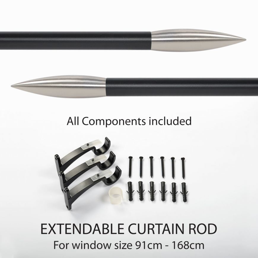 Spear Modern Curtain Rod Black Matt / Satin Silver 36"- 66"